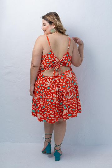 Vestido Curto Yuna Estampa Laranja Plus Size Chic E Elegante